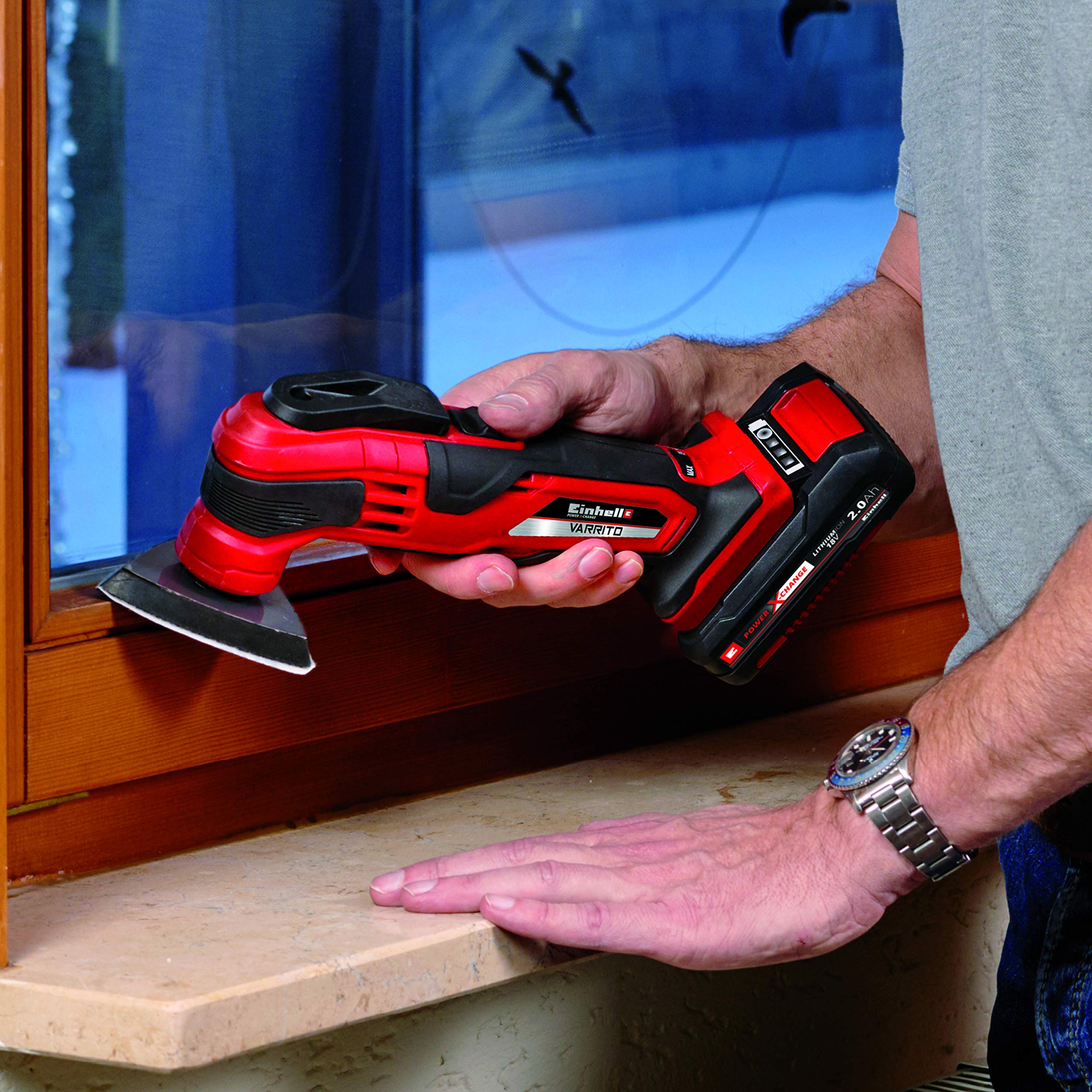 Einhell Varrito Power X-Change 18-Volt Cordless Variable-Speed 20,000-OPM Oscillating Multi-Tool, 3.2-Degree Oscillation Angle, w/ 15 Accessories Included, Kit (w/ 2.0-Ah Battery and Fast Charger)