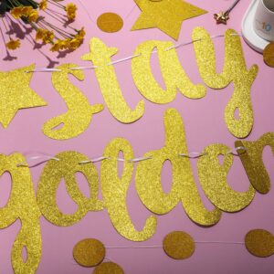 2 Pieces Stay Golden Banner Glitter Gold Lucky Birthday Banner Circle Dot Hanging Garland for Birthday Baby Shower Party Decoration Supplies