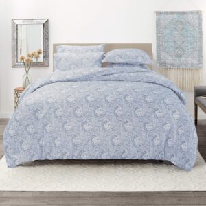 nestl duvet cover 5 piece set â€“ ultra soft double brushed microfiber bedding â€“ paisley design comforter cover, 2 pillow shams and 2 pillowcases - full/queen 90â€ x 90â€ - blue