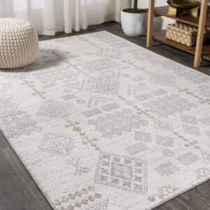 jonathan y moh302a-8 bhalil berber diamond geometric indoor farmhouse area-rug bohemian casual easy-cleaning bedroom kitchen living room non shedding, 8 x 10, beige,gray