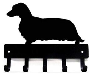 the metal peddler longhaired dachshund dog gifts - key holder for wall - small 6 inch wide with 5 hooks - made in usa