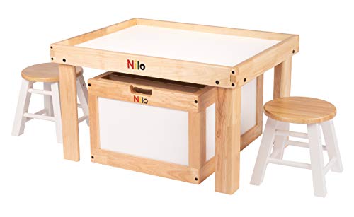 NILO Kids Activity Table Set with 2 Compatible with/Replacement for Detachable Double-Sided Baseplates/Boards/Mats Lego Duplo (N34 Play Table Without Holes, 24x32x20 and 2X Blue Base Plates 12x32)