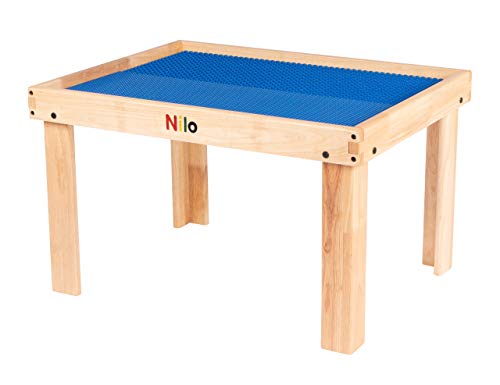 NILO Kids Activity Table Set with 2 Compatible with/Replacement for Detachable Double-Sided Baseplates/Boards/Mats Lego Duplo (N34 Play Table Without Holes, 24x32x20 and 2X Blue Base Plates 12x32)