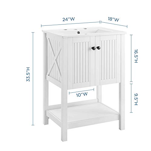 Modway Steam Bathroom Vanity Cabinet, 24" with White Sink