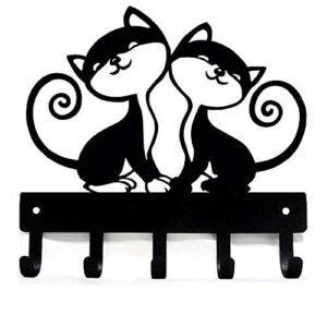 The Metal Peddler Twin Cats Key Rack & Hanger - Large 9 inch Wide - Made in USA; Wall Mounted Holder for Cat Lovers