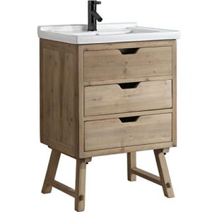 Luca Kitchen & Bath LC24TOP Magnolia 24" Reclaimed Wood Mid-Century Modern Bathroom Vanity in Natural Finish with Integrated White Porcelain Top