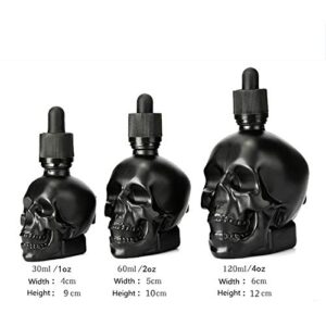 Tvoip Glass Dropper Bottle 2OZ/60ML Skull Shape Bottle of Halloween,E Liquid,Essential Oil Bottle with Pipette,Empty Refill Glass Bottle (2oz/60ml)