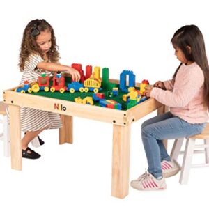 NILO Kids Activity Table Set with 2 Compatible with/Replacement for Detachable Double-Sided Baseplates/Boards/Mats Lego Duplo (N34 Play Table Without Holes, 24x32x20 and 2X Blue Base Plates 12x32)