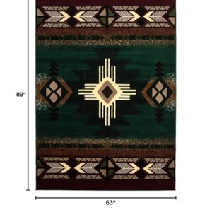 Champion Rugs Southwest Native American Navajo Aztec Tribal Indian Hunter Green Carpet Area Rug (5 Feet 3 Inch X 7 Feet 5 Inch)