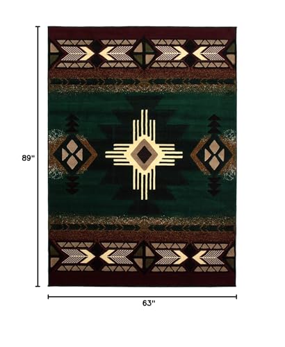 Champion Rugs Southwest Native American Navajo Aztec Tribal Indian Hunter Green Carpet Area Rug (5 Feet 3 Inch X 7 Feet 5 Inch)