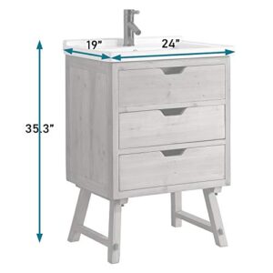 Luca Kitchen & Bath LC24TOP Magnolia 24" Reclaimed Wood Mid-Century Modern Bathroom Vanity in Natural Finish with Integrated White Porcelain Top