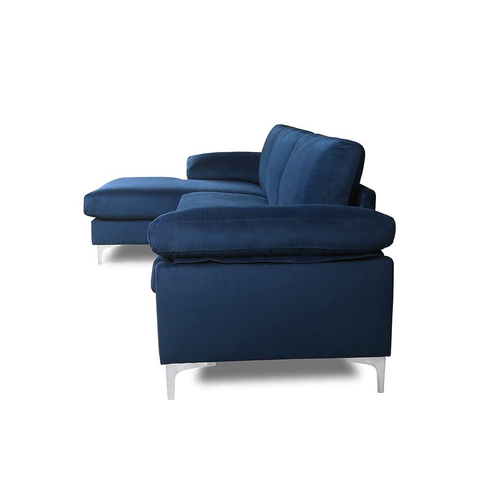 UStinsa Sectional Couch for Living Room Sectional Sofa with Velvet Fabric and Hard Wood Frame L-Shape Sectional Sofa Couch Blue Sofa