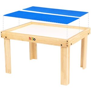 nilo kids activity table set with 2 compatible with/replacement for detachable double-sided baseplates/boards/mats lego duplo (n34 play table without holes, 24x32x20 and 2x blue base plates 12x32)