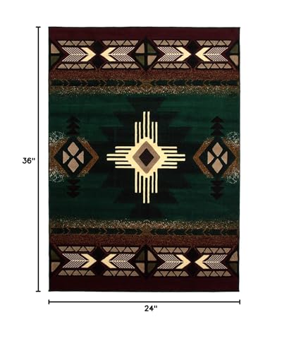 Champion Rugs Southwest Native American Navajo Aztec Tribal Indian Hunter Green Carpet Area Rug (2 Feet X 3 Feet)