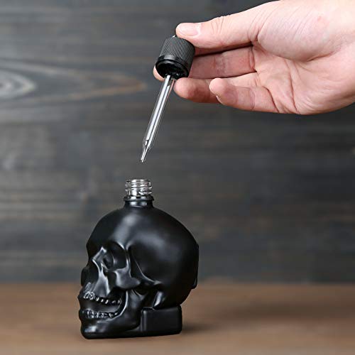 Tvoip Glass Dropper Bottle 2OZ/60ML Skull Shape Bottle of Halloween,E Liquid,Essential Oil Bottle with Pipette,Empty Refill Glass Bottle (2oz/60ml)