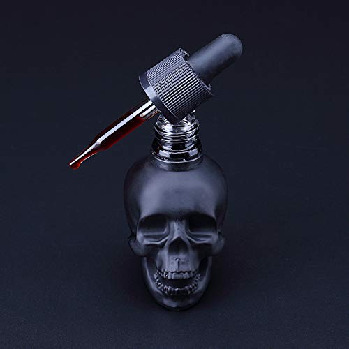 Tvoip Glass Dropper Bottle 2OZ/60ML Skull Shape Bottle of Halloween,E Liquid,Essential Oil Bottle with Pipette,Empty Refill Glass Bottle (2oz/60ml)