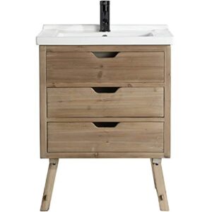 Luca Kitchen & Bath LC24TOP Magnolia 24" Reclaimed Wood Mid-Century Modern Bathroom Vanity in Natural Finish with Integrated White Porcelain Top