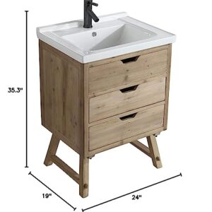 Luca Kitchen & Bath LC24TOP Magnolia 24" Reclaimed Wood Mid-Century Modern Bathroom Vanity in Natural Finish with Integrated White Porcelain Top