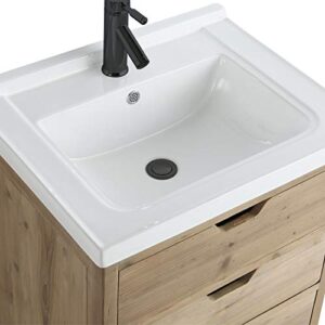 Luca Kitchen & Bath LC24TOP Magnolia 24" Reclaimed Wood Mid-Century Modern Bathroom Vanity in Natural Finish with Integrated White Porcelain Top