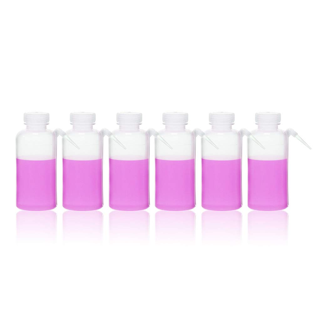 Labvida 6pcs of Wide Mouth Unitary Wash Bottles, Vol.500ml 17oz, LDPE Bottle with PP Draw Tube, LVM008