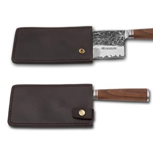 YOUSUNLONG Meat Cleaver 7 inch Vegetable Cleaver Japanese Hammer Damascus Steel - Natural Walnut Wooden Handle with Leather Sheath