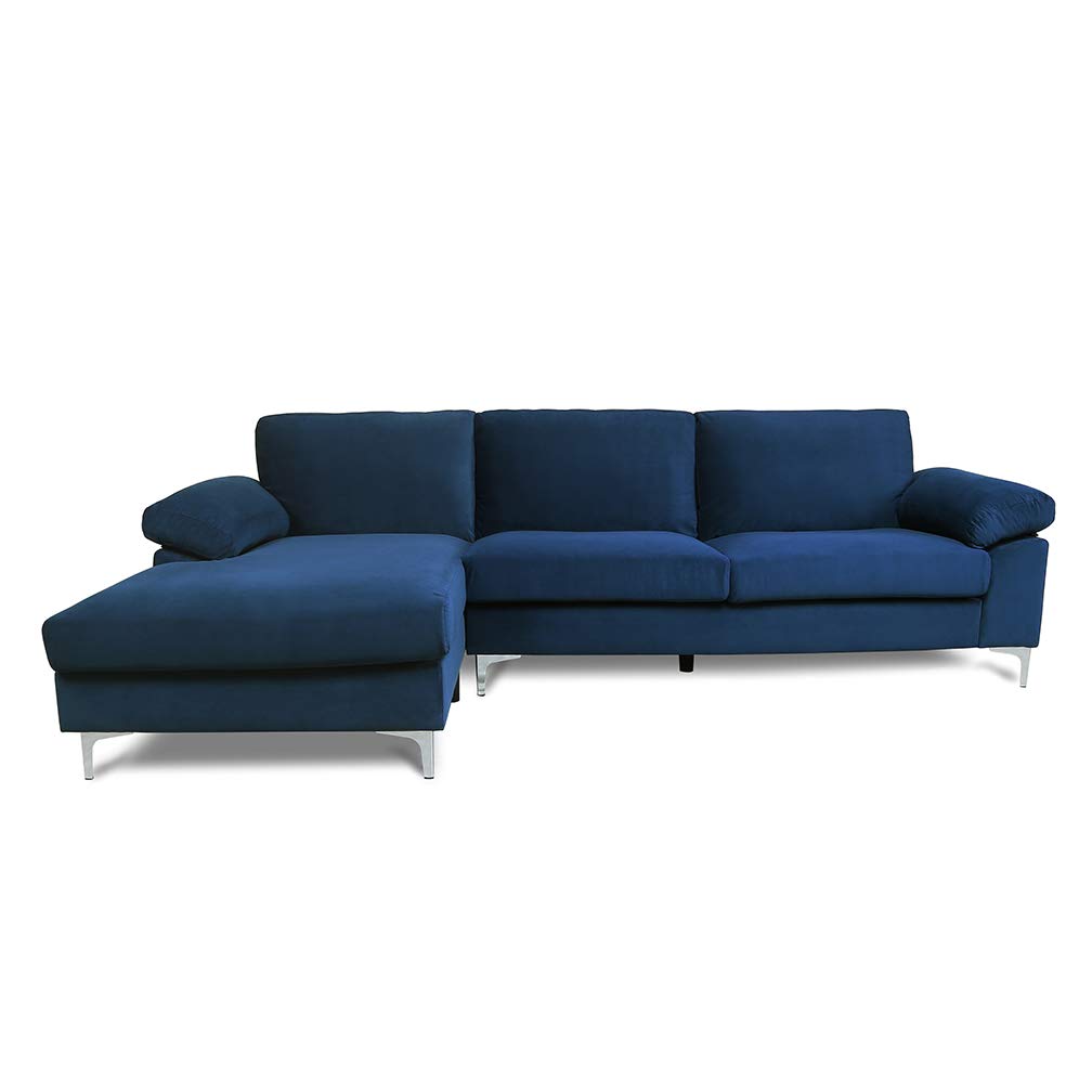 UStinsa Sectional Couch for Living Room Sectional Sofa with Velvet Fabric and Hard Wood Frame L-Shape Sectional Sofa Couch Blue Sofa