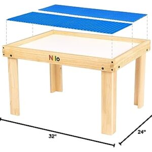 NILO Kids Activity Table Set with 2 Compatible with/Replacement for Detachable Double-Sided Baseplates/Boards/Mats Lego Duplo (N34 Play Table Without Holes, 24x32x20 and 2X Blue Base Plates 12x32)