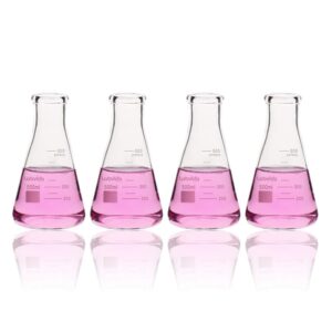 labvida 4pcs of vol.500ml narrow mouth glass erlenmeyer flasks,3.3 borocilicate with printed graduation, lvc004