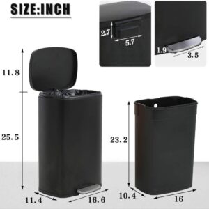 13 Gallon Steel Step Trash Can,Kitchen Trash Can with Lid & Inner Buckets , Stainless Steel Rectangular Garbage Bin , 50 L Pedal Soft Step Slow & Silent Open Close Dustbin for Kitchen, Office (Black)