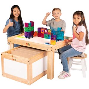 NILO Kids Activity Table Set with 2 Compatible with/Replacement for Detachable Double-Sided Baseplates/Boards/Mats Lego Duplo (N34 Play Table Without Holes, 24x32x20 and 2X Blue Base Plates 12x32)