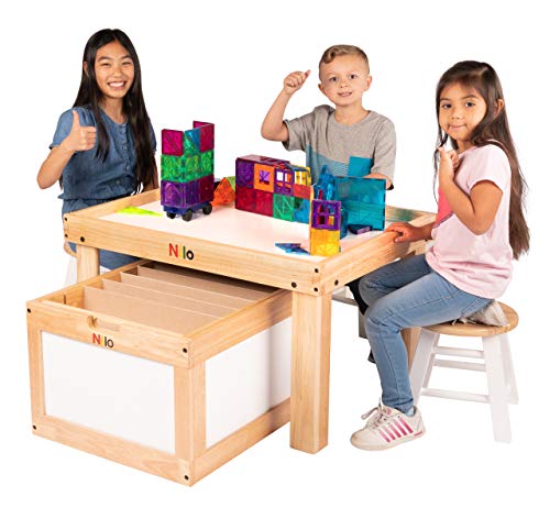 NILO Kids Activity Table Set with 2 Compatible with/Replacement for Detachable Double-Sided Baseplates/Boards/Mats Lego Duplo (N34 Play Table Without Holes, 24x32x20 and 2X Blue Base Plates 12x32)