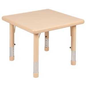 Flash Furniture 24" Square Natural Plastic Height Adjustable Activity Table Set with 4 Chairs