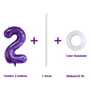 40 Inch Jumbo Purple Number 2 Balloon Giant Balloons Prom Balloons Helium Foil Mylar Huge Number Balloons for Birthday Party Decorations/Wedding/Anniversary