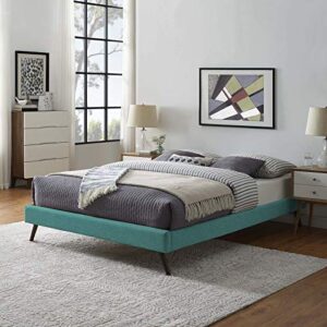 modway loryn upholstered queen platform bed frame with wood slat support in teal