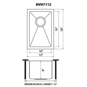 Ruvati 12 x 18 inch Undermount Bar Prep Tight Raduis 16 Gauge Kitchen Sink Stainless Steel Single Bowl - RVH7112