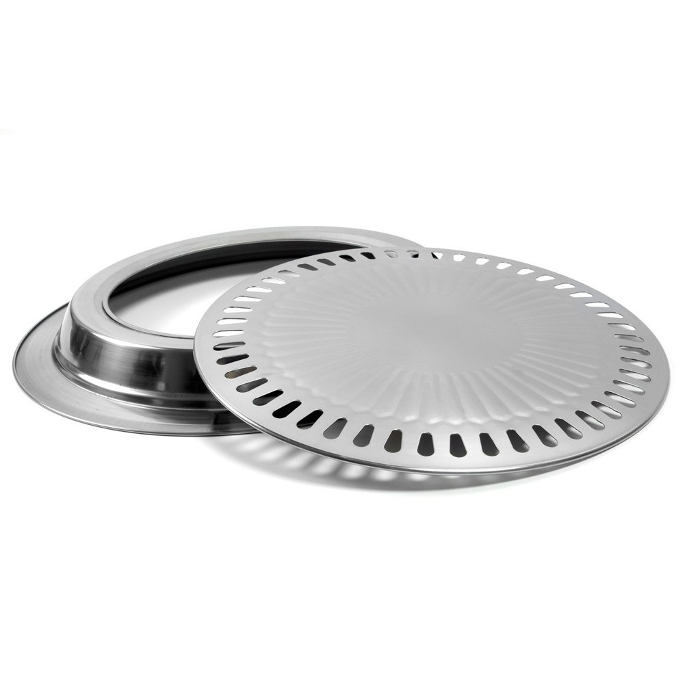 Korean Stovetop Pan, Stainless Steel Non-Stick Indoor Barbecue Grill Tray, Smokeless Roasting Pan, Cooking Meat and Vegetable Stovetop Plate, for Indoor Outdoor Camping Grilling BBQ