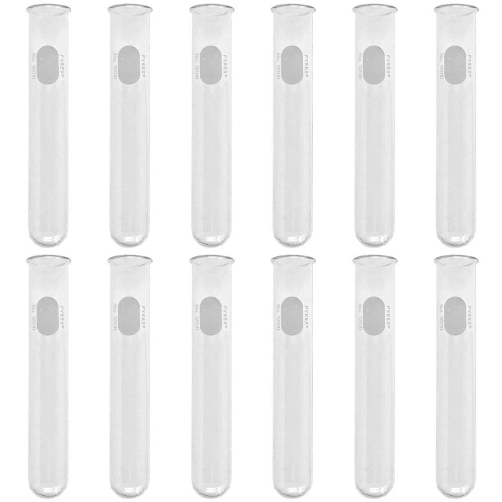 PYREX 9800-25, 25X150mm Glass Test Tube with Beaded Rim and White Marking Spot, 55ml (Pack of 12)