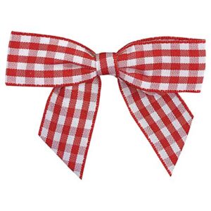 red & white gingham pre-tied bows - 3" wide, set of 12, buffalo check, plaid gift basket decor, wedding embellishments, party favors, birthday, fall, christmas, valentine's day