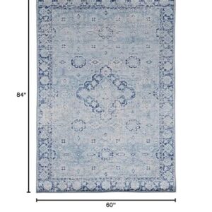 Honora Arcadia Blue/Ivory 5' x 7' Flat No Pile Area Rug by Linon