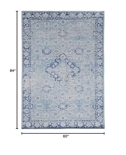 Honora Arcadia Blue/Ivory 5' x 7' Flat No Pile Area Rug by Linon