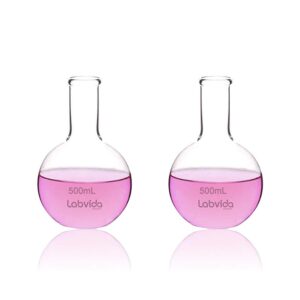 labvida 2pcs of glass boiling flasks of flat bottom, vol.500ml, borosilicate 3.3 glass, lvd002