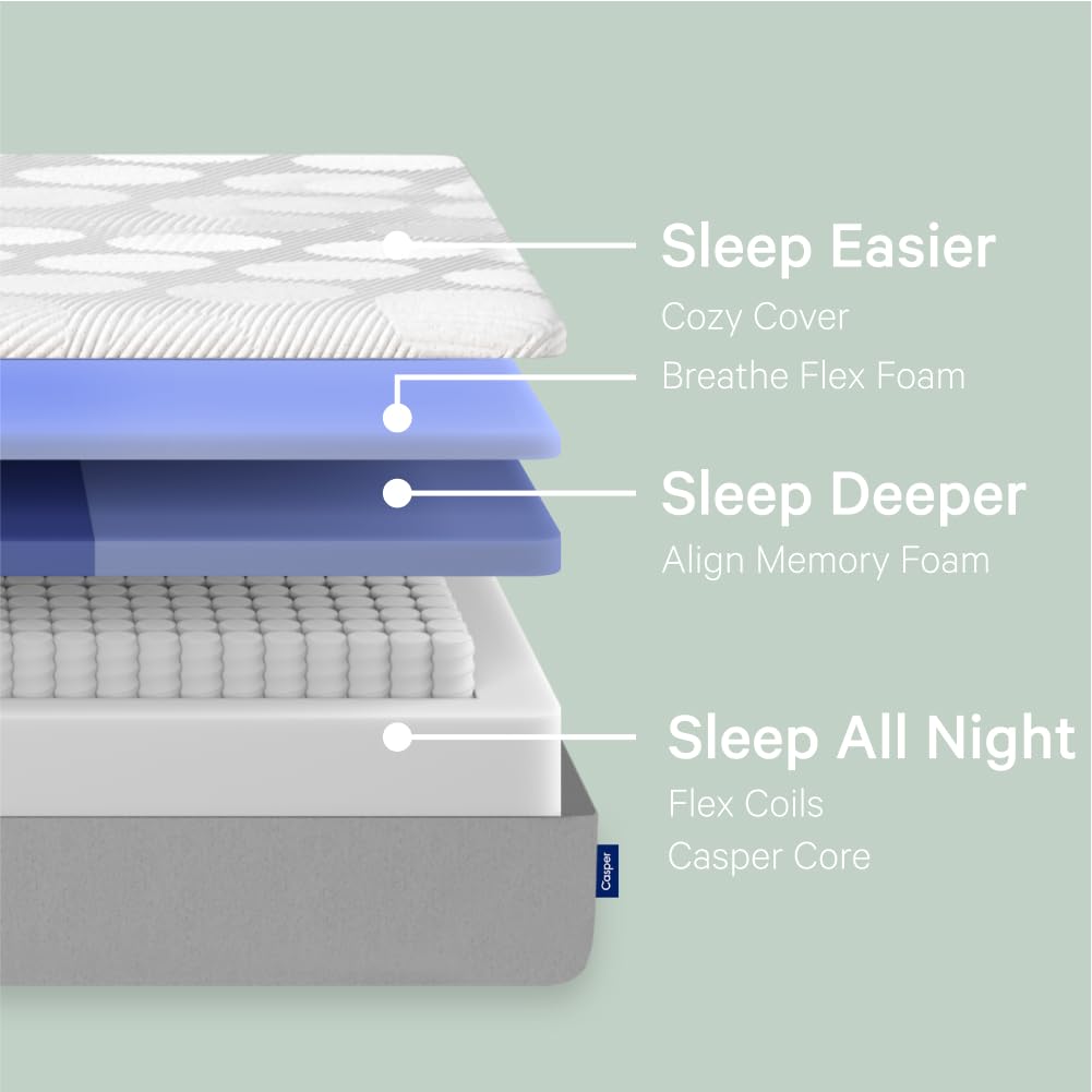 Casper Sleep Original Foam Hybrid Mattress, Full Size - Medium Firm Memory Foam with Zoned SupportTM - 100-Night Trial - 10 Year Warranty - CertiPUR-US® Mattress, Light Gray