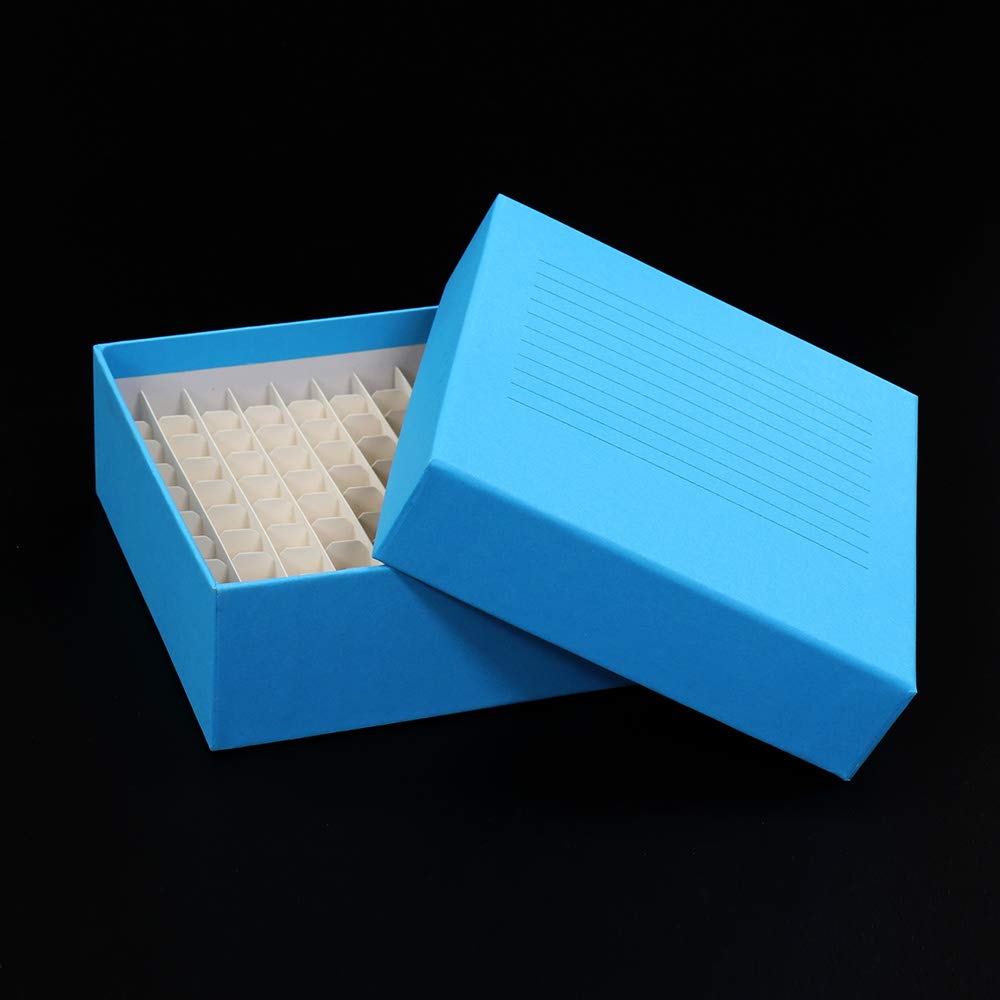 Labvida 6 Color Cardboard Freezing Storage Boxes, 100 Holes Dim.134x134x51mm for Cryotubes of 2 inches, White Blue Red Yellow Orange Green, LVK001