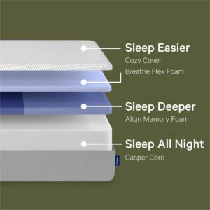 Casper Sleep Original, Twin XL Memory Foam Mattress - Medium Firm Bed in a Box with Zoned SupportTM - 100-Night Trial - CertiPUR-US Mattress, Light Grey