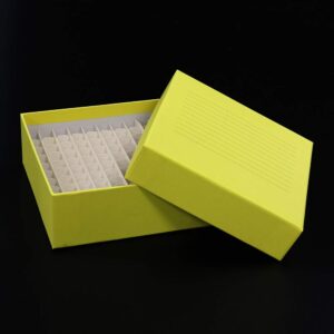 Labvida 6 Color Cardboard Freezing Storage Boxes, 100 Holes Dim.134x134x51mm for Cryotubes of 2 inches, White Blue Red Yellow Orange Green, LVK001