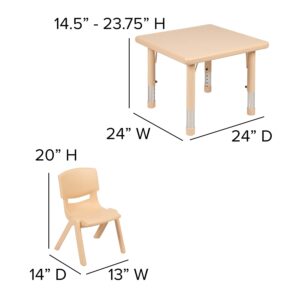 Flash Furniture 24" Square Natural Plastic Height Adjustable Activity Table Set with 4 Chairs