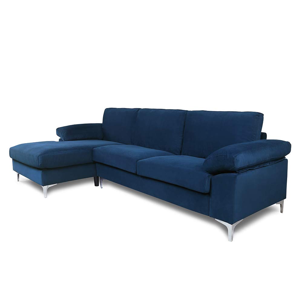 UStinsa Sectional Couch for Living Room Sectional Sofa with Velvet Fabric and Hard Wood Frame L-Shape Sectional Sofa Couch Blue Sofa