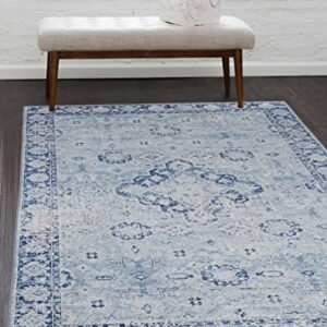 Honora Arcadia Blue/Ivory 5' x 7' Flat No Pile Area Rug by Linon