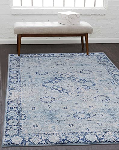 Honora Arcadia Blue/Ivory 5' x 7' Flat No Pile Area Rug by Linon