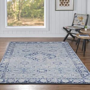 Honora Arcadia Blue/Ivory 5' x 7' Flat No Pile Area Rug by Linon